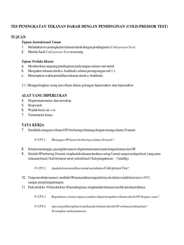 Cold-Pressor Test: Analisis Tekanan Darah | PDF