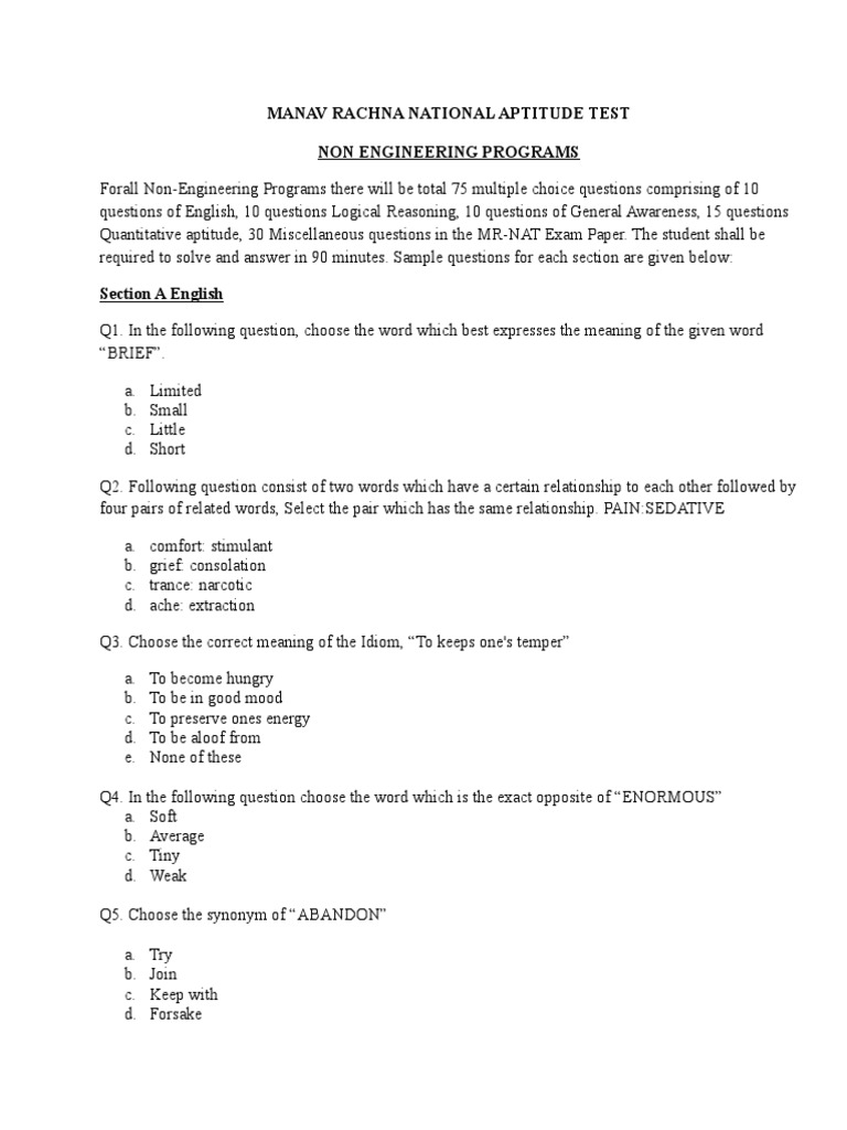 Non - Engineering QP | Download Free PDF | Numbers | Teaching Mathematics