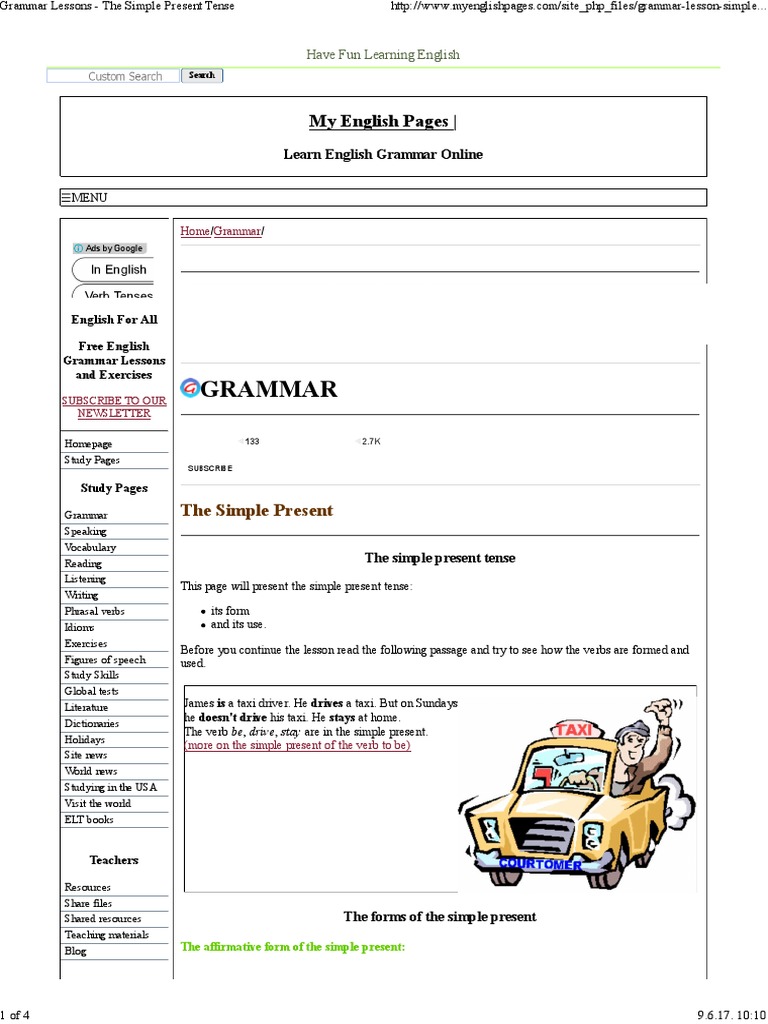 Grammar Lessons - The Simple Present Tense | PDF | English Language ...