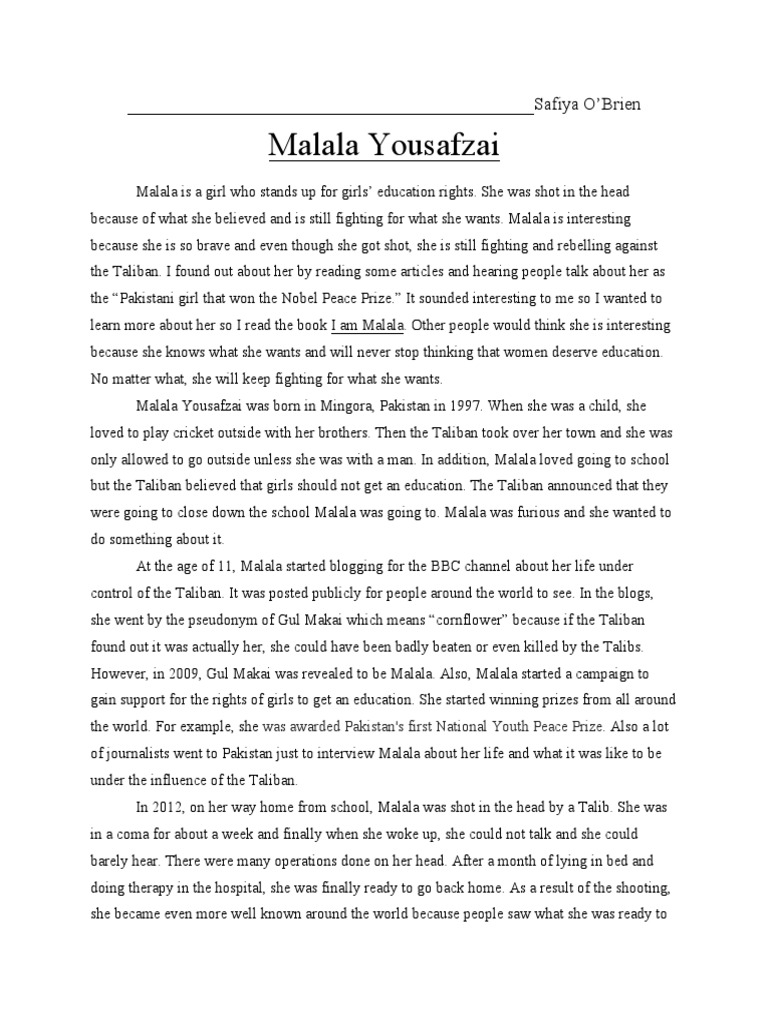 TFAA Malala Essay Safiya O'Brien | PDF | Malala Yousafzai