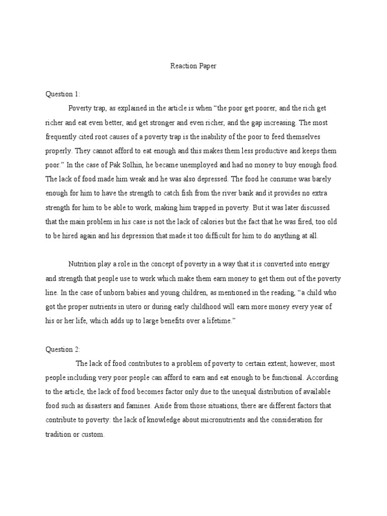 Reflection Paper | PDF | Poverty | Poverty & Homelessness