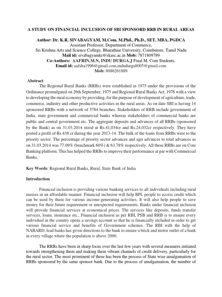 An Analysis of Financial Inclusion Initiatives and Performance of SBI ...