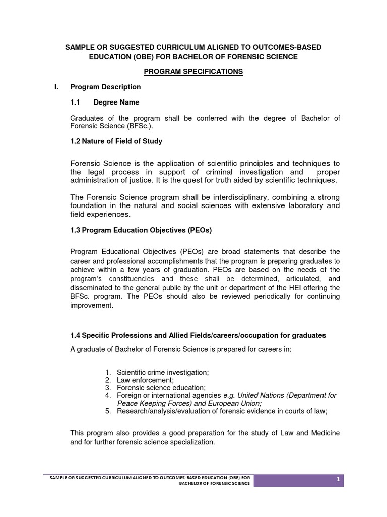 Sample Curricula Bachelor of Forensic Science PDF | PDF | Forensic ...
