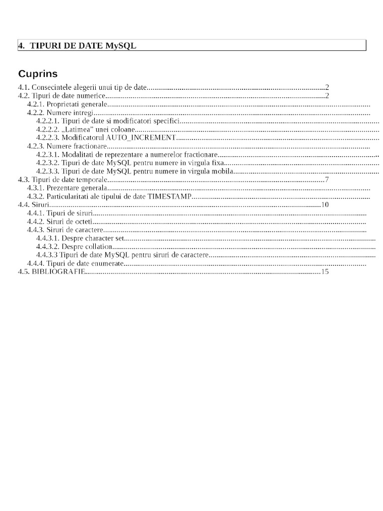Tipuri de Date Mysql | PDF