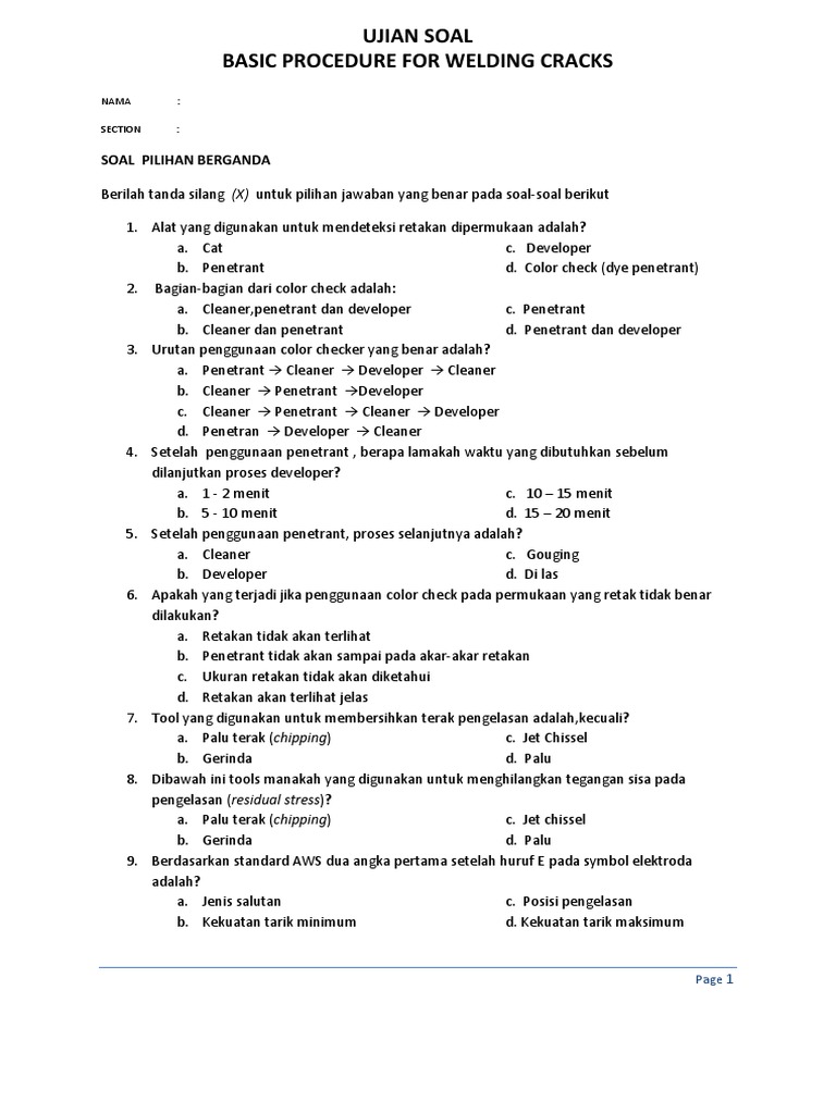 Soal-Soal Training Welder | PDF