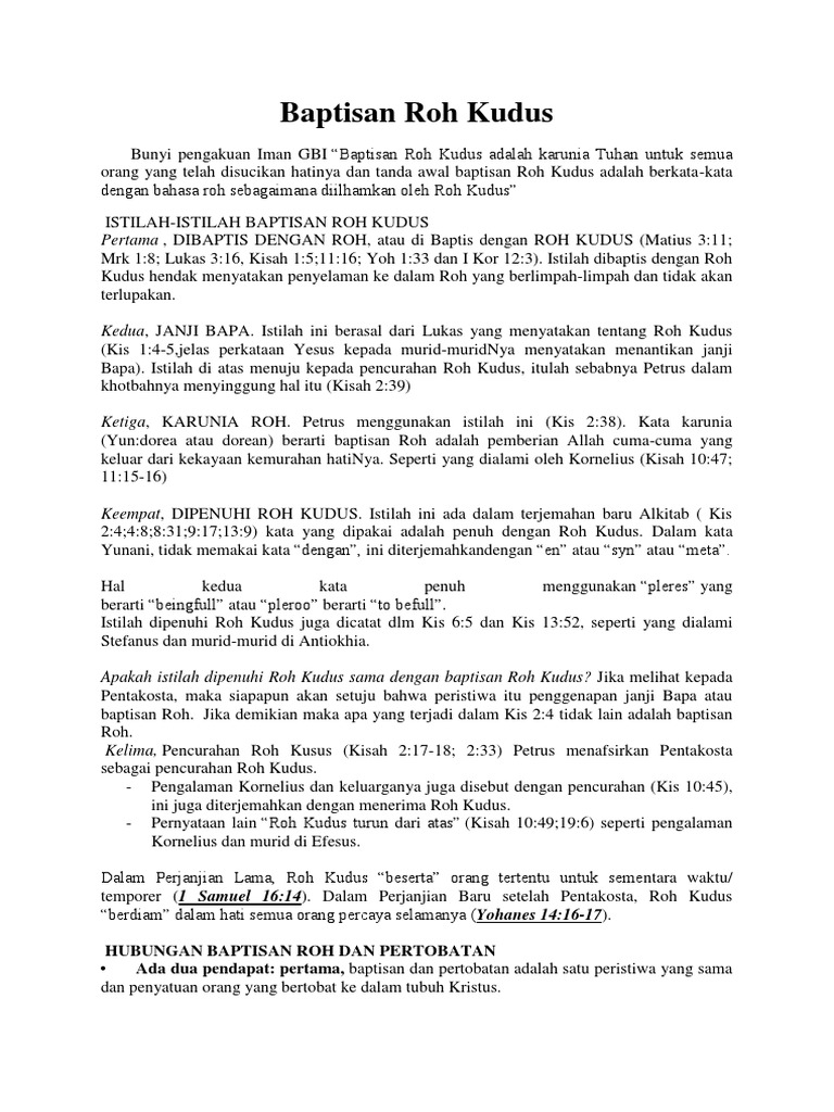 Baptisan Roh Kudus | PDF | Agama & Spiritualitas
