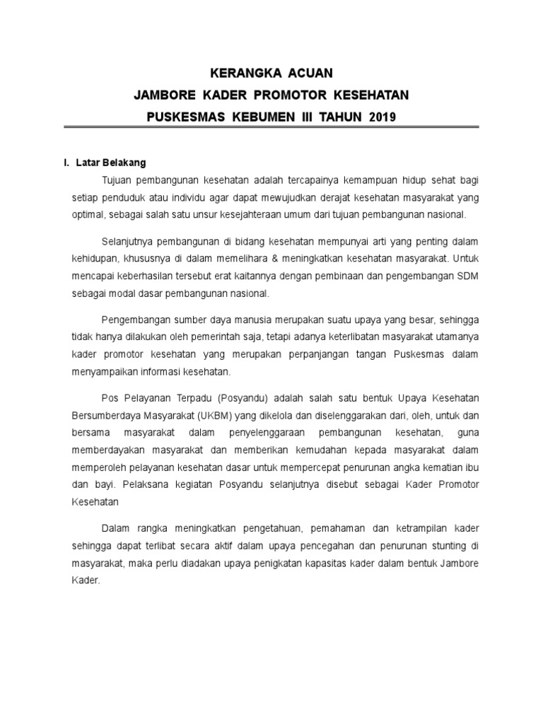 KERANGKA ACUAN JAMBORE KADER TAHUN 2019 Andri | PDF