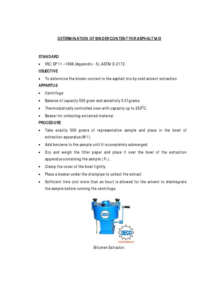 Extraction Test Bitumen | PDF