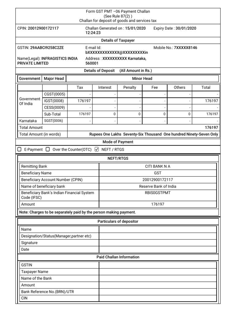 GST PMT-06 Payment Challan Details | PDF | Cheque | Payments