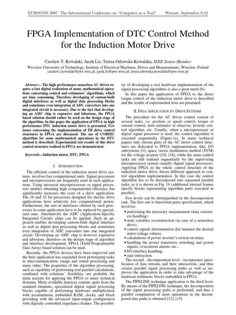 Fpga Implementation Of Dtc Control Method Pdf