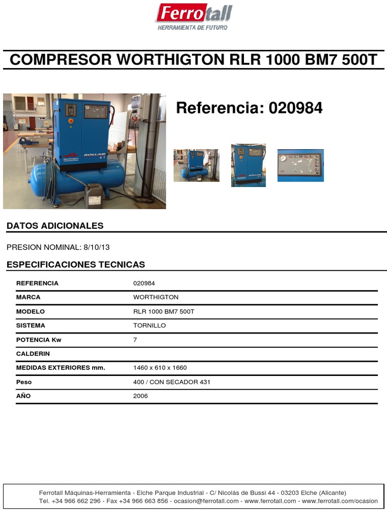Compresor Worthington RLR 1000 BM7 | PDF | Tecnología