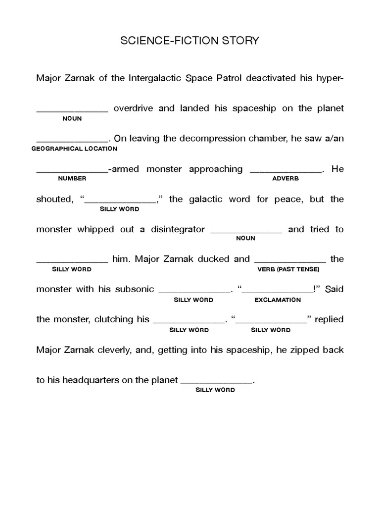 Science Themed Mad Libs