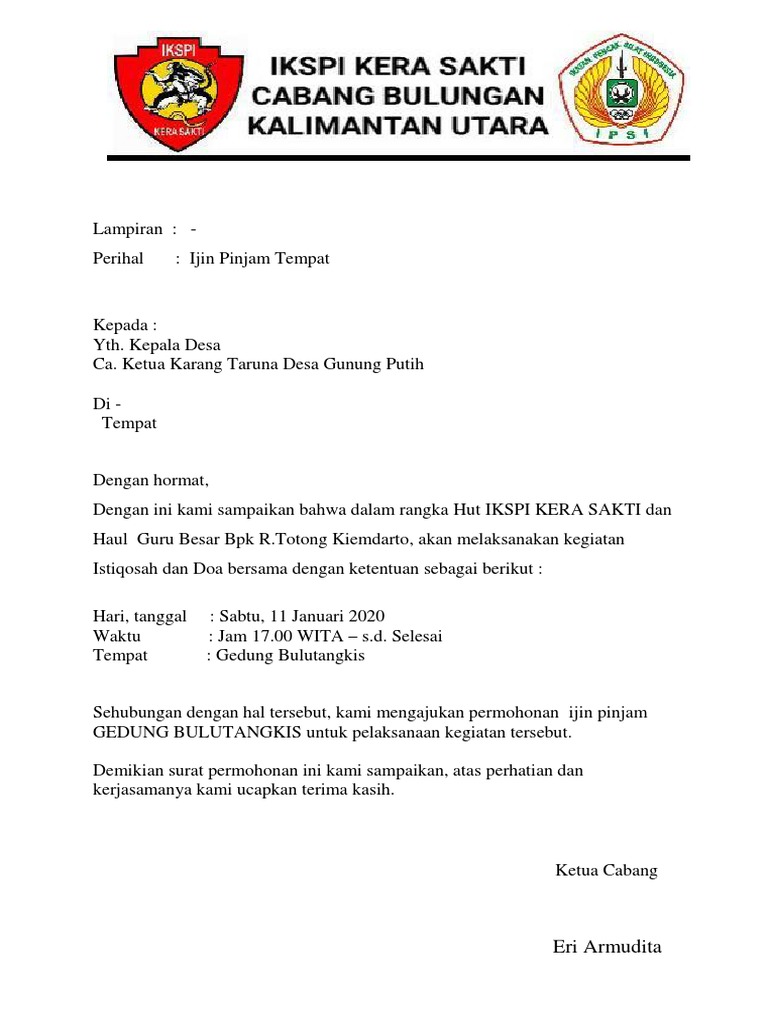 Surat Ijin Peminjaman Tempat | PDF