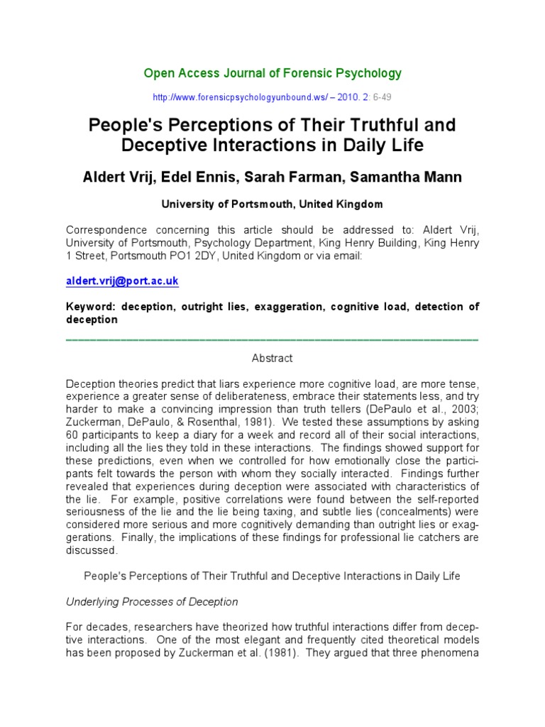 People's Perceptions of Their Truthful and Deceptive Interactions in ...