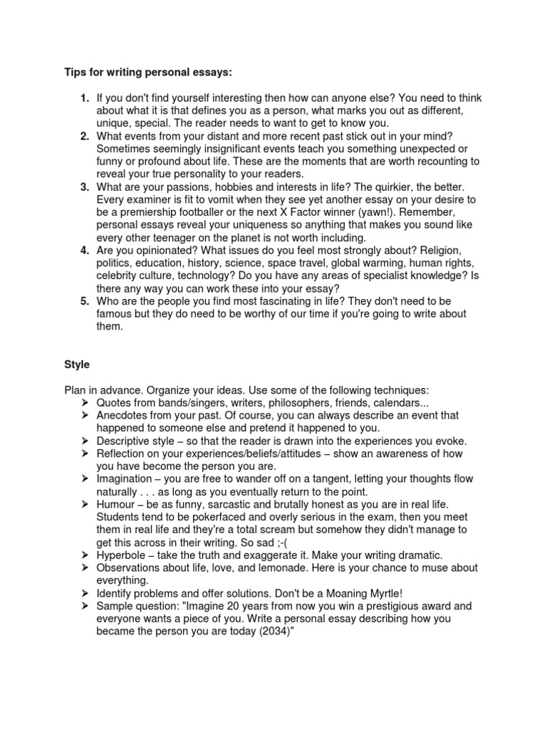 Tips For Writing Personal Essays | PDF | Essays | Epistemology