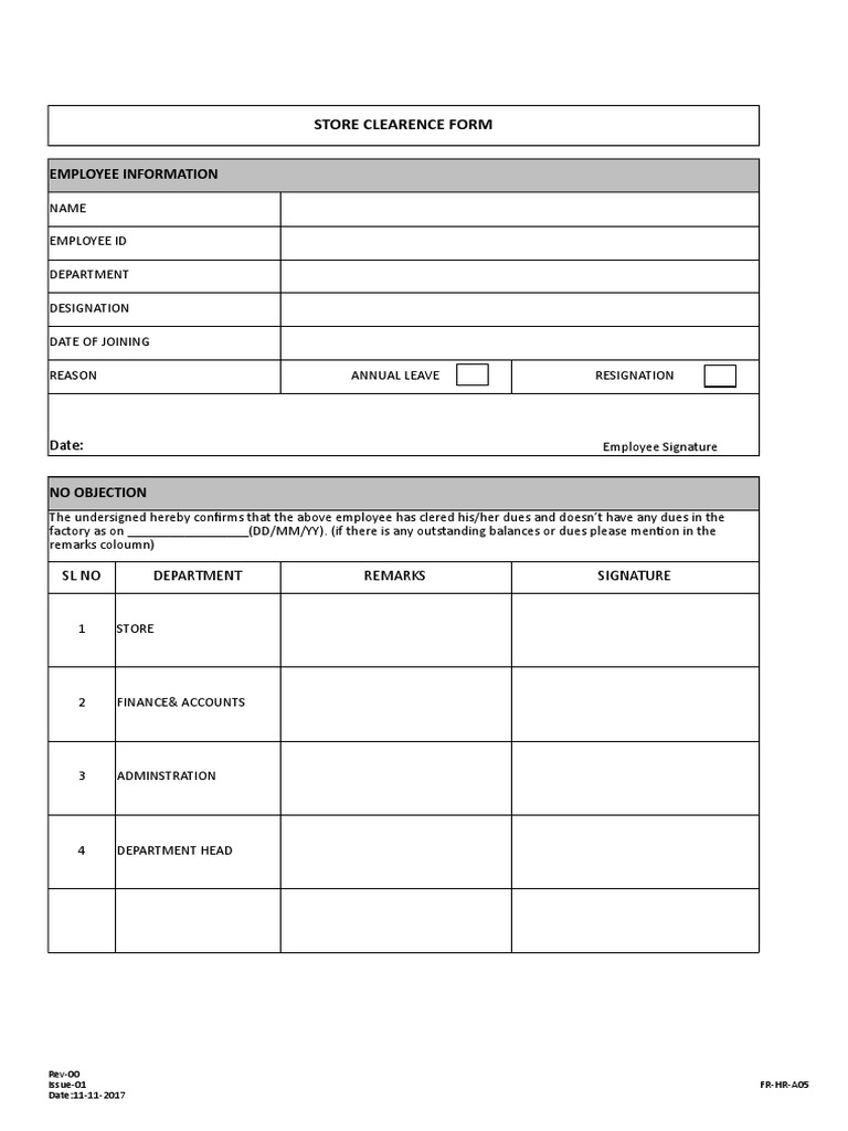 HR Store Clearence Form | PDF
