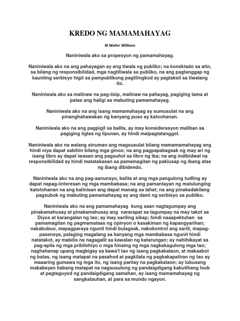 Kredo NG Mamamahayag | PDF
