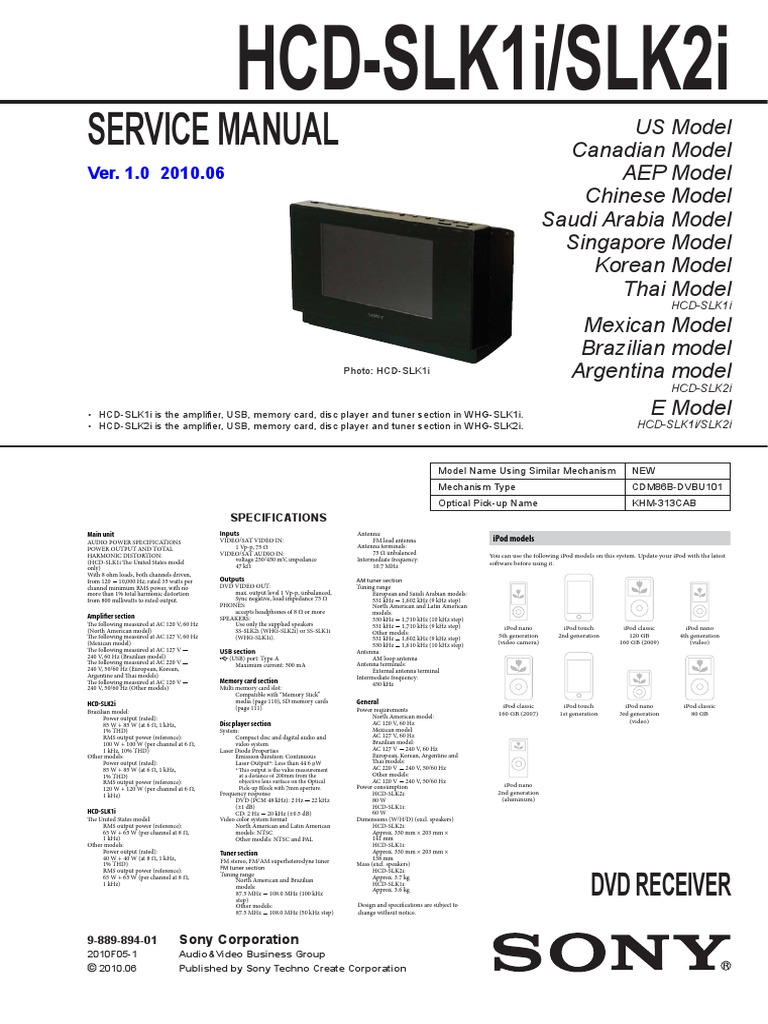 Sony Hcd-Slk1i Slk2i Ver1.0 PDF | PDF | Hertz | I Pod