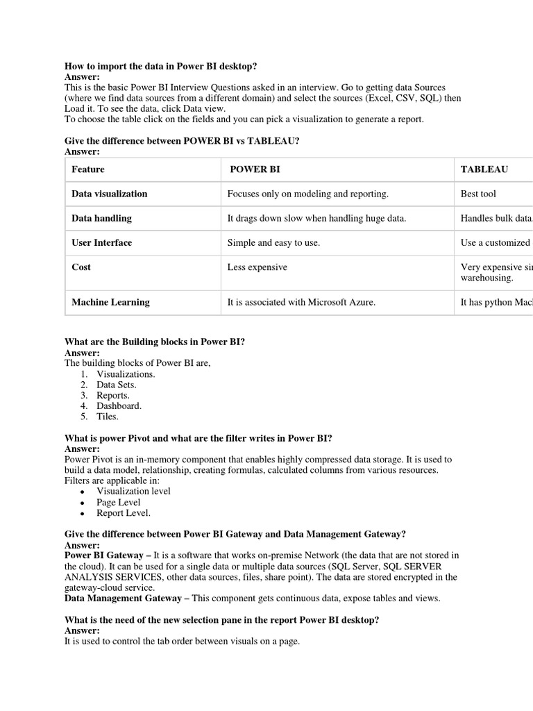 Power BI Import and Interview Guide | PDF | Databases | Microsoft Excel