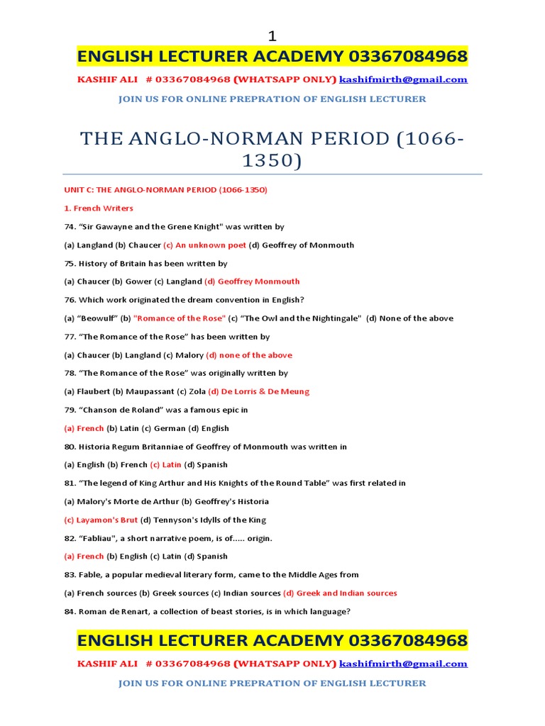 Anglo-Norman Period Literature | PDF | King Arthur | Chivalric Romance