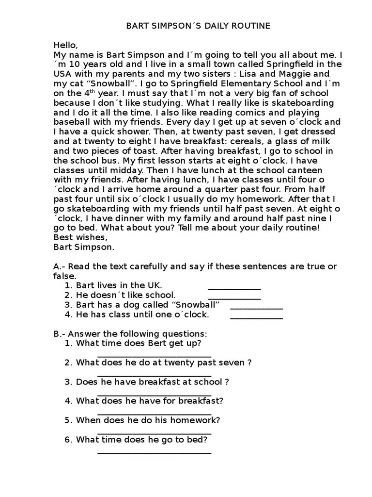 Daily Routine | PDF | Bart Simpson | Lisa Simpson