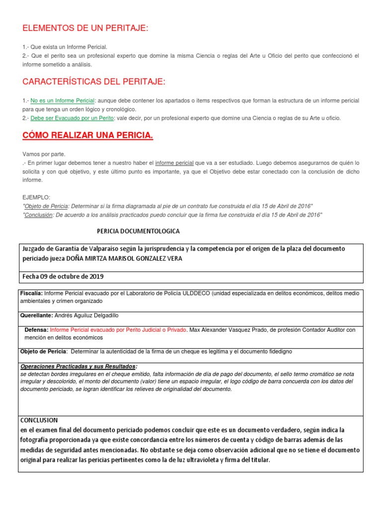 Estructura y Ejemplo de Peritaje Documental | PDF | Testigo experto ...