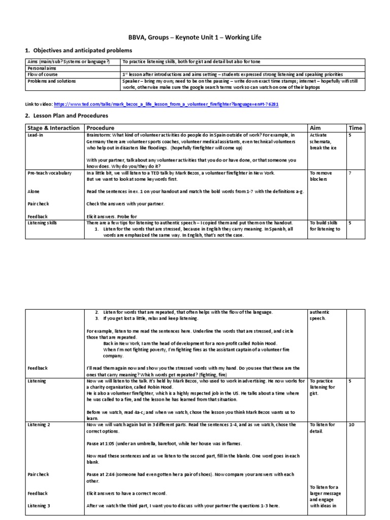 Lesson Plan - 2 - Work and Volunteer Life - TED Talk - With HO ...