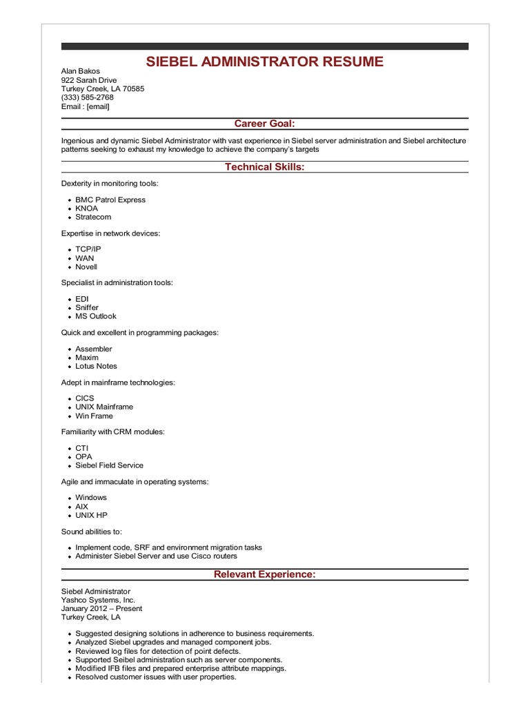 Siebel Administrator Resume PDF | PDF | Unix | Operating System