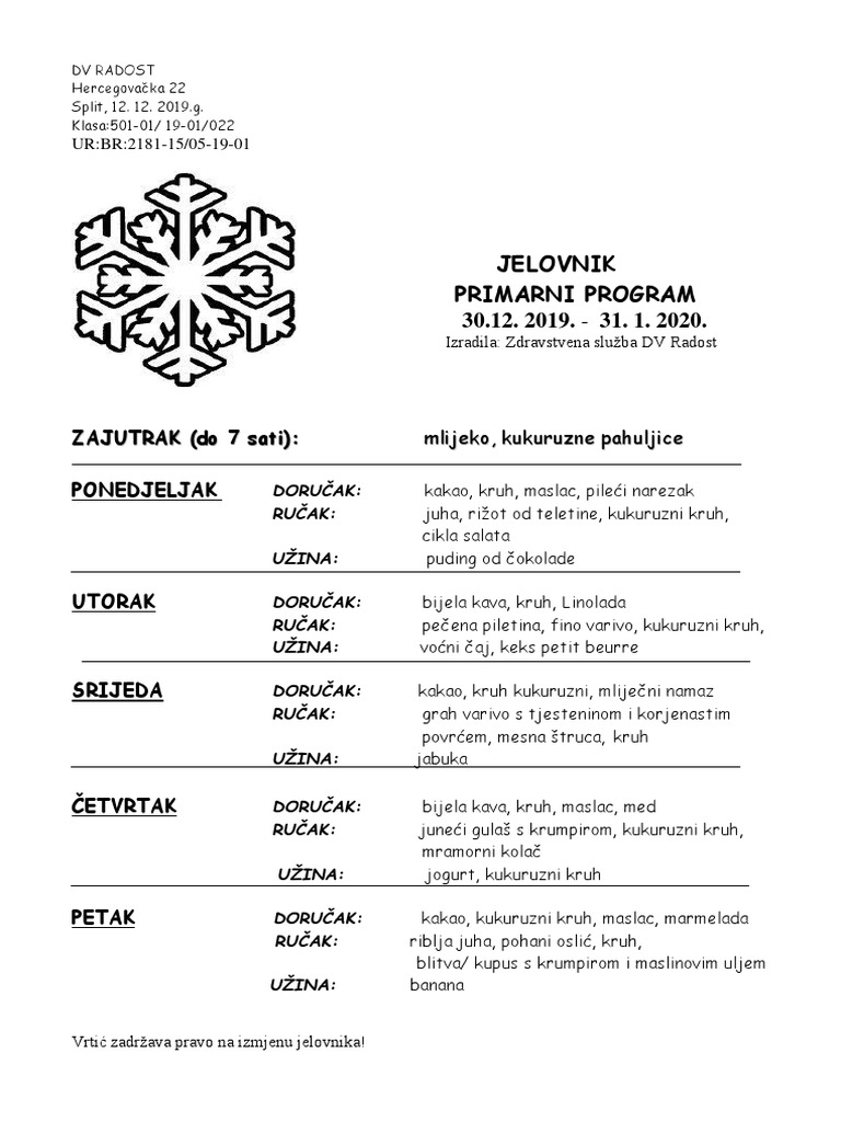 JELOVNIK PRVA STRANICA-01 mj.2020.g. | PDF