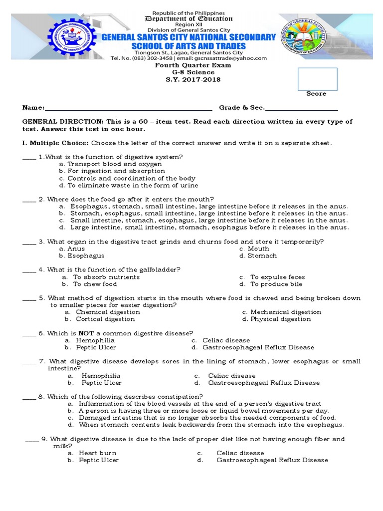 4TH Quarter - Science 8 | PDF | Meiosis | Human Digestive System