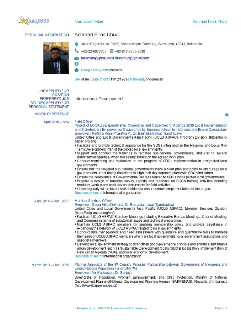 CV - Achmad Firas Khudi - 2019 | PDF | Urban Planning | Economics