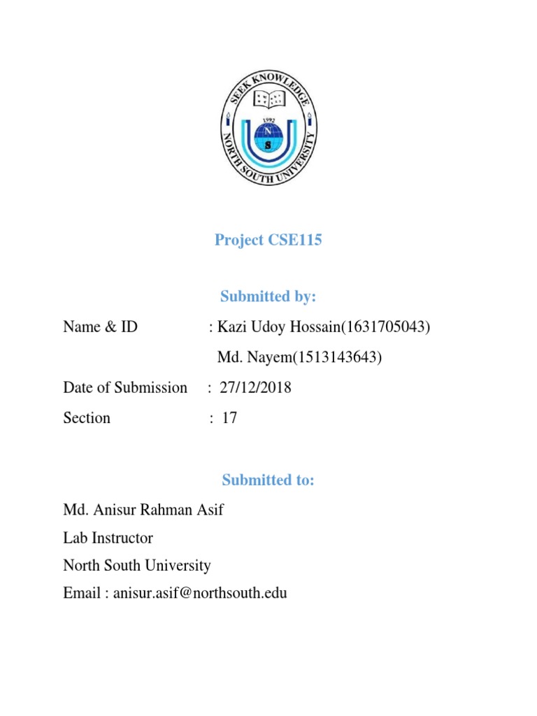 Cover Page - CSE115 Lab | PDF