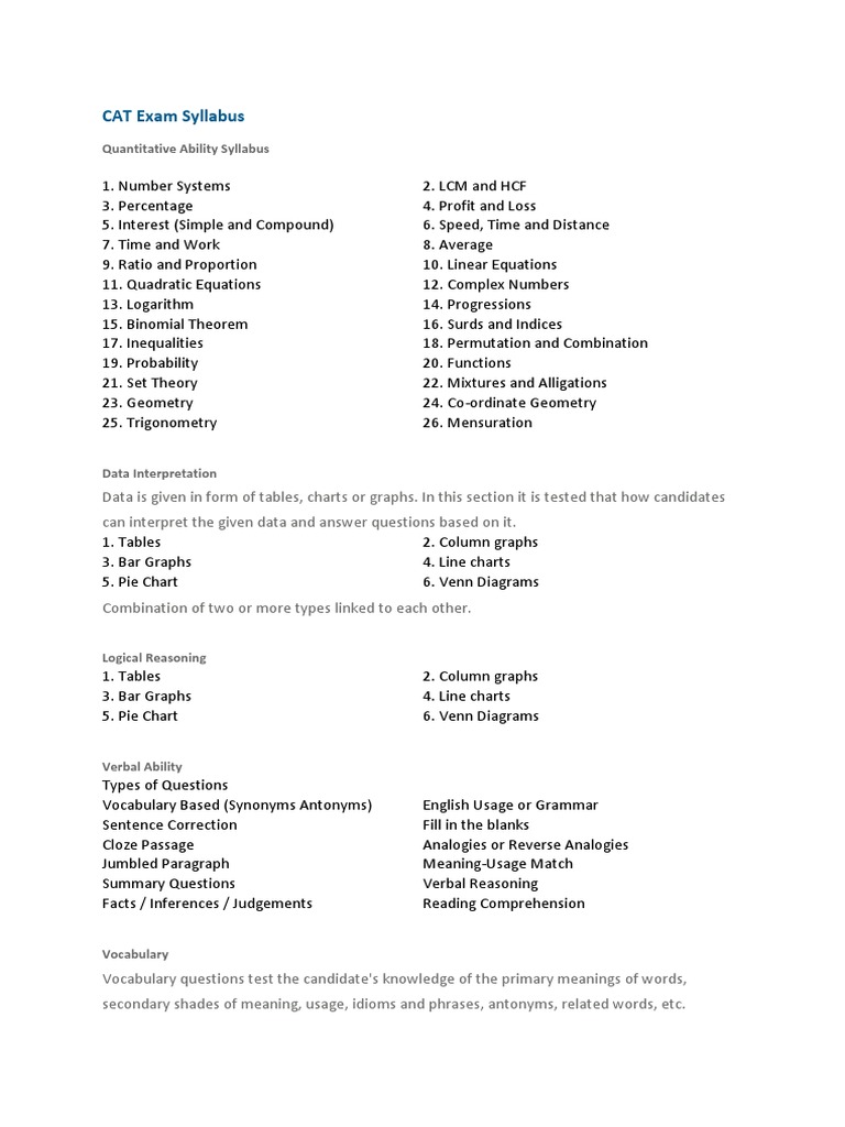 CAT Exam Syllabus | PDF | Linguistics | Cognitive Science