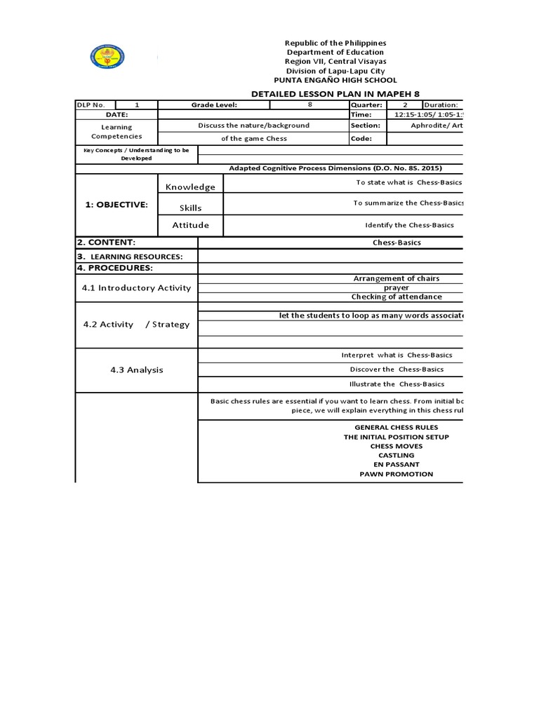 Chess Basics Lesson Plan for Students | PDF | Chess | Traditional Board ...