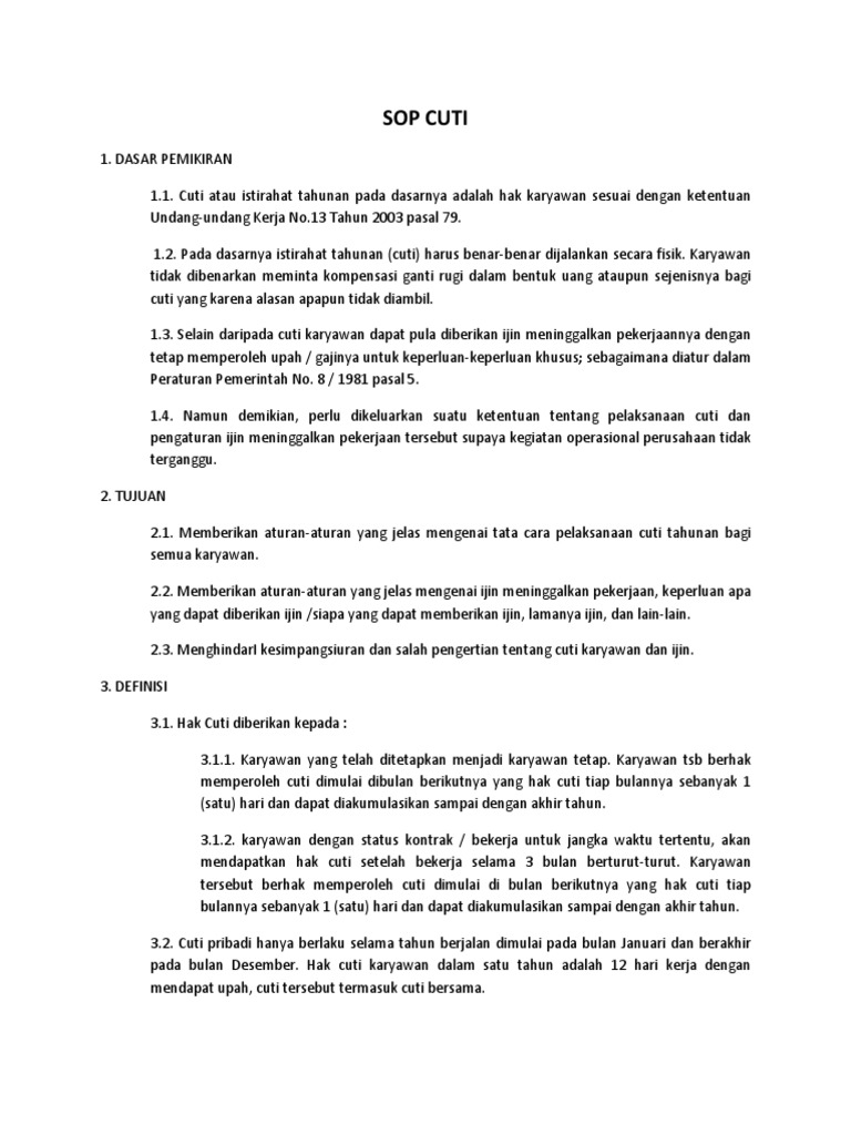 SOP Cuti Karyawan | PDF