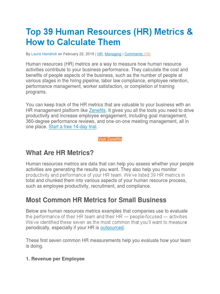 Top 39 Human Resources Metrics | PDF | Recruitment | Human Resources