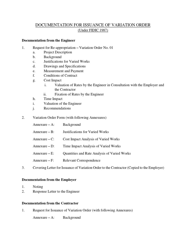 Documentation For Issuance of Variation Order | PDF