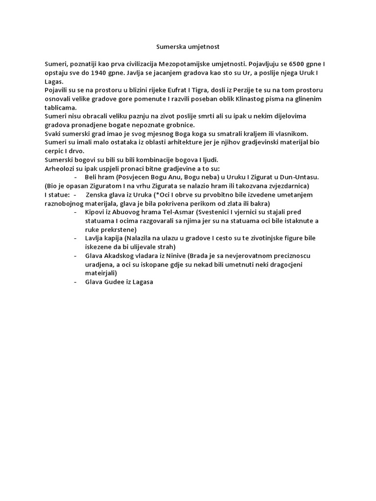 Sumerska Umjetnost | PDF
