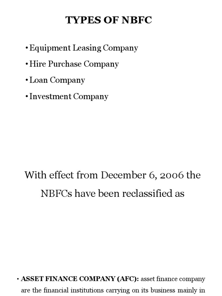 Types of NBFC | Download Free PDF | Non Bank Financial Institution | Loans