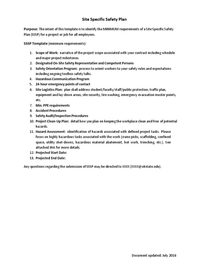 Site Specific Safety Plan Template | PDF