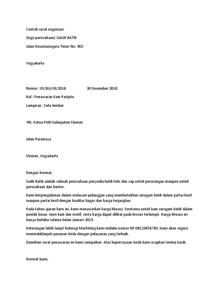 Contoh Surat Negoisasi | PDF