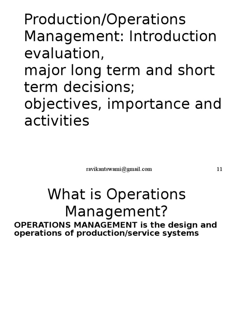 Production/Operations Management: Introduction Evaluation, Major Long ...