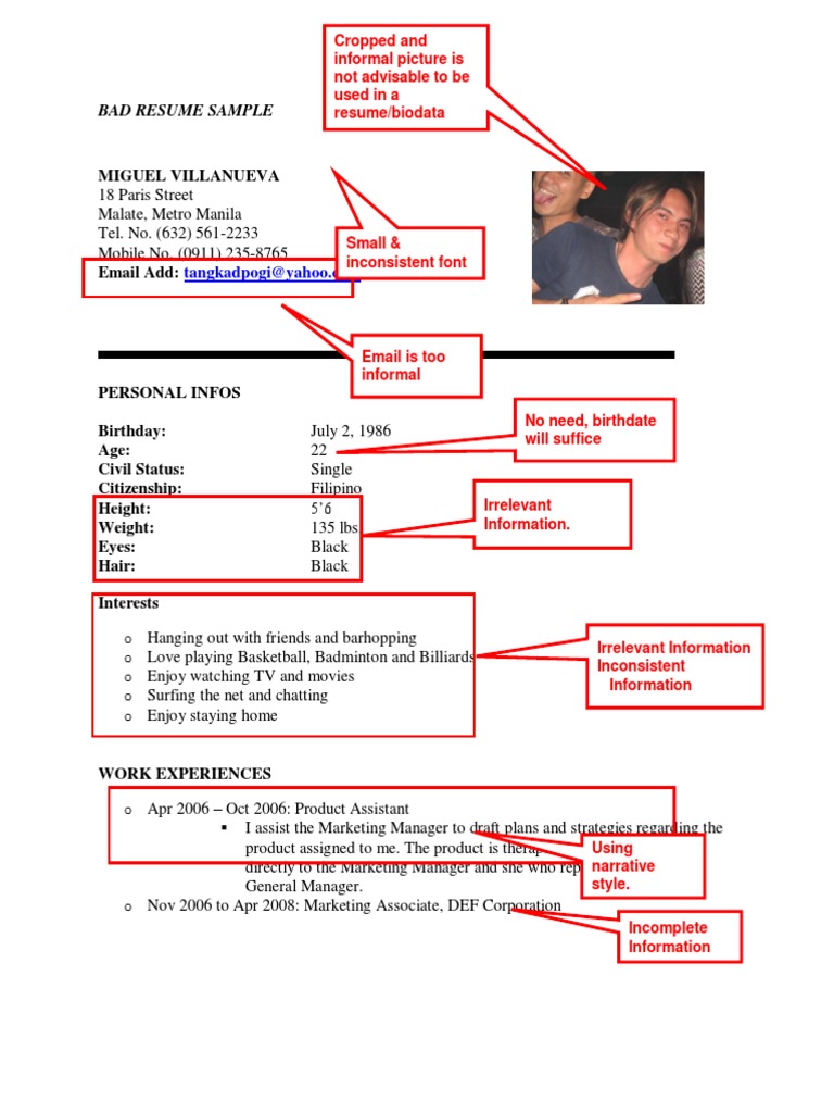 Bad Resume Sample PDF | PDF | Application Software