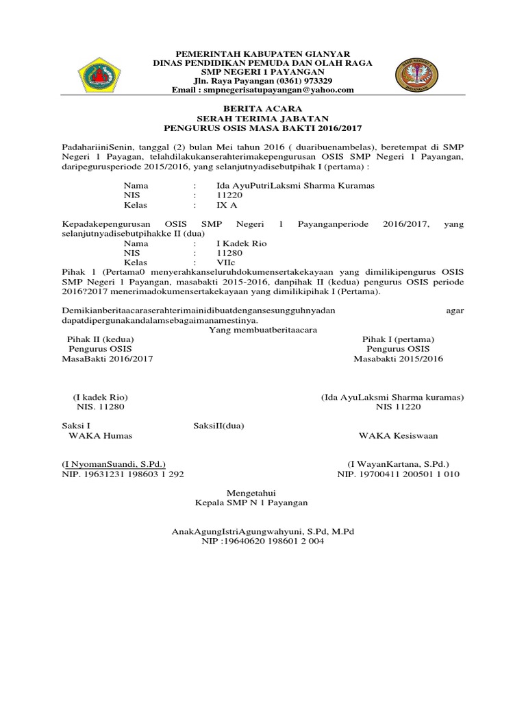 Contoh SK Pengurus OSIS | PDF