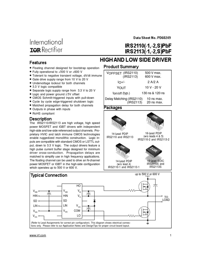 IRS2110/IRS2113 Driver Datasheet | PDF | Logic Gate | Field Effect ...