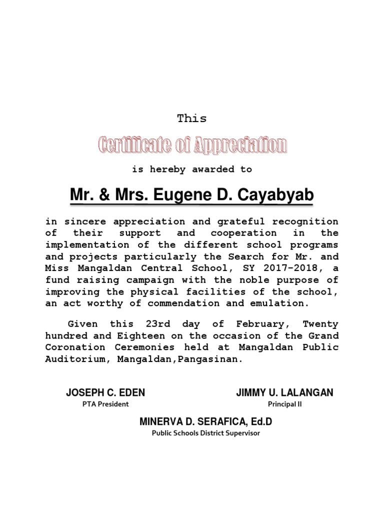Certificate For MR and Ms | PDF