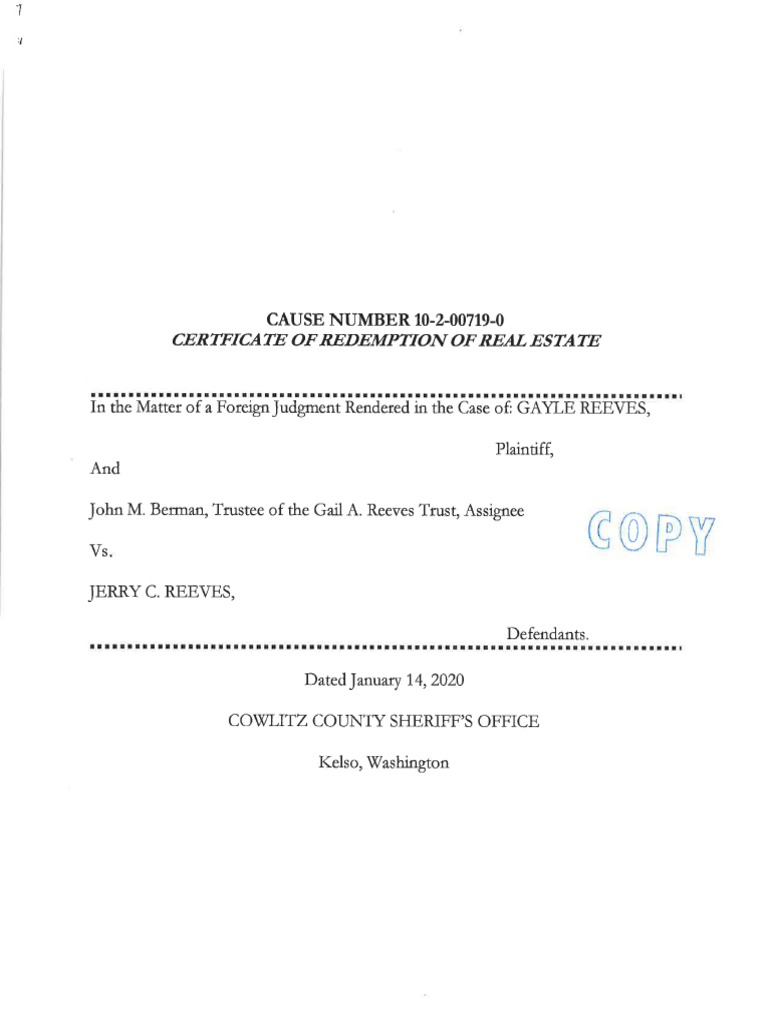 Certificate of Redemption of Real Estate | PDF | Social Institutions ...