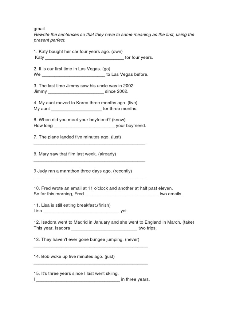 Rewrite The Sentences Present Perfect | PDF