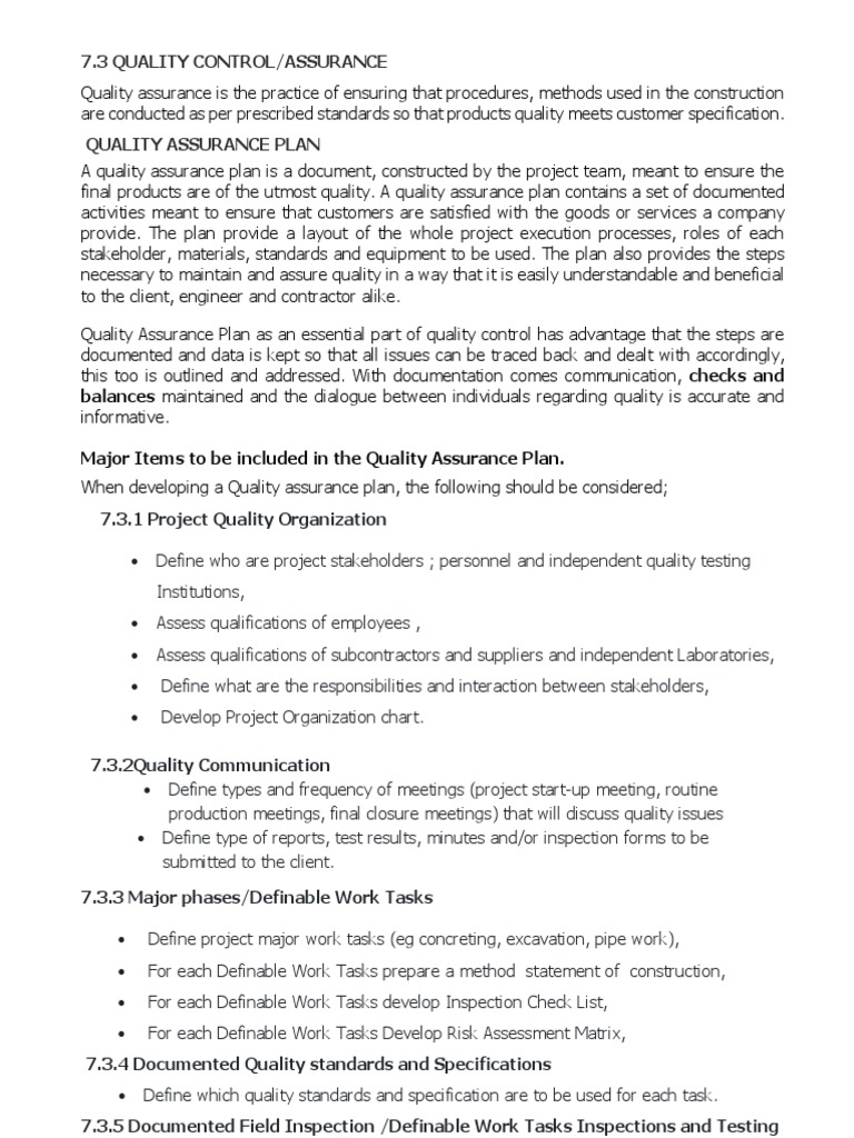A Comprehensive Quality Assurance Plan: Ensuring Project Success ...
