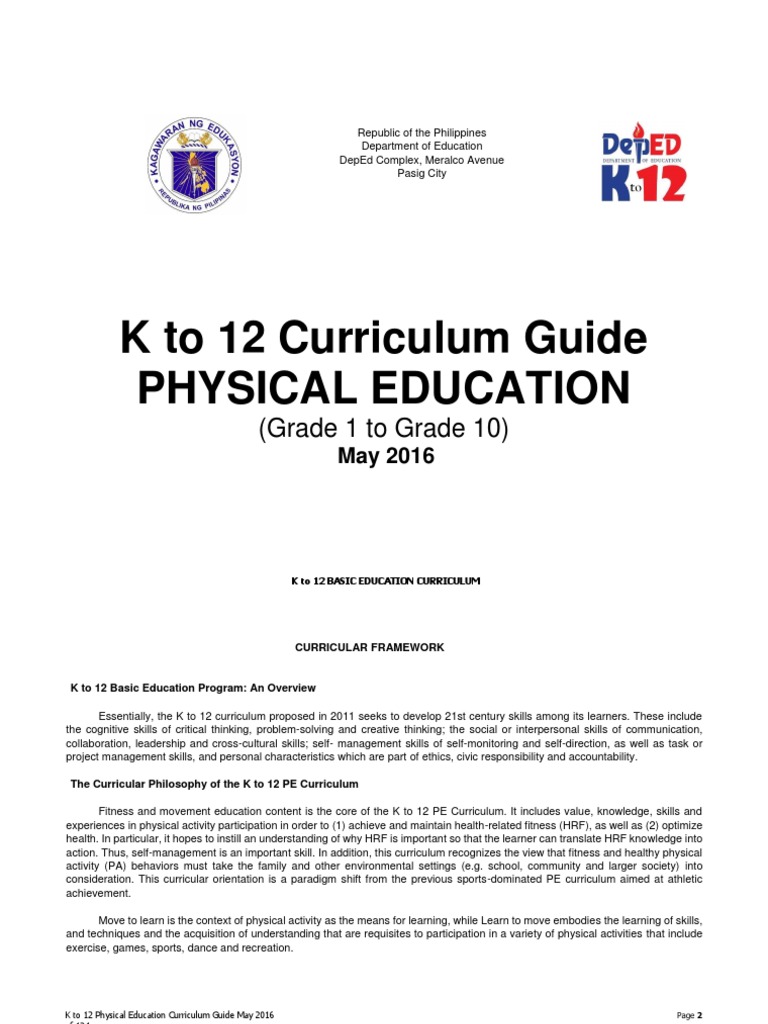 PE Curriculum GuideDoc | PDF | Physical Education | Curriculum